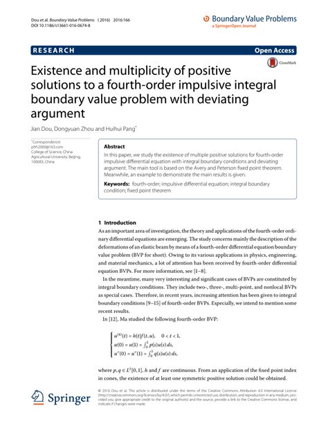 Pdf Existence And Multiplicity Of Positive Solutions To A Fourth