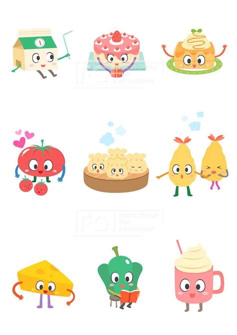 Sill188 푸드캐릭터 캐릭터 푸드 음식 요리 벡터 에프지아이 스티커 우유 케이크 빵 토마토 만두