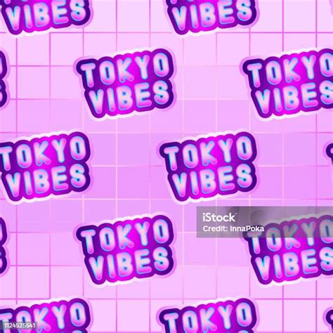 도쿄 느낌 패치 완벽 한 패턴입니다 벡터 배경 화면 파스텔 고트 스타일입니다 핑크 그라데이션 배경입니다 개체 그룹에 대한 스톡