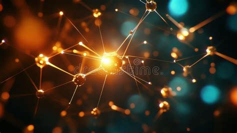Molecular Network Abstract Connection Of Particles With Glowing Spheres