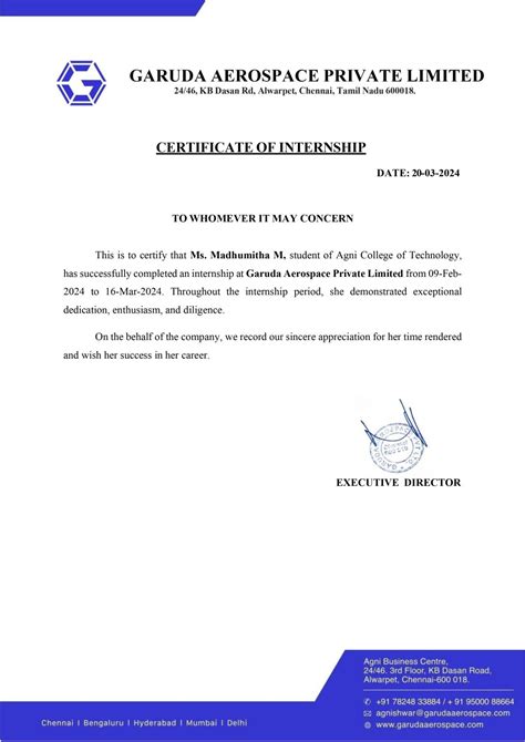 Madhumitha M On Linkedin Professionaldevelopment Internship Careergrowth Garudaaerospace