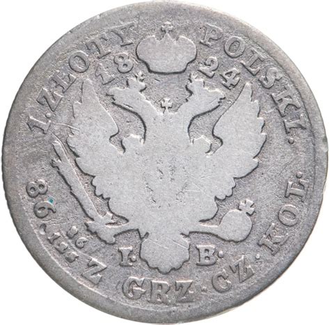 Монета Александра I 1 злотый (zloty) 1824 IB стоимостью 4016 руб.