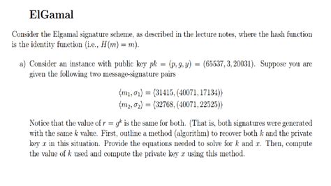 Solved Elgamal Consider The Elgamal Signature Scheme As