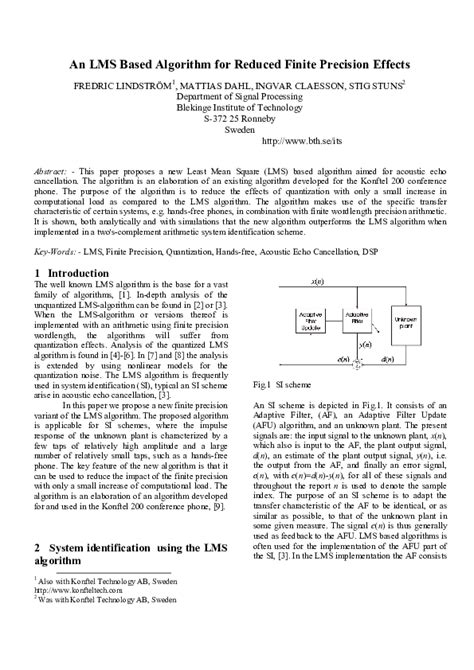 Pdf An Lms Based Algorithm For Reduced Finite Precision Effects