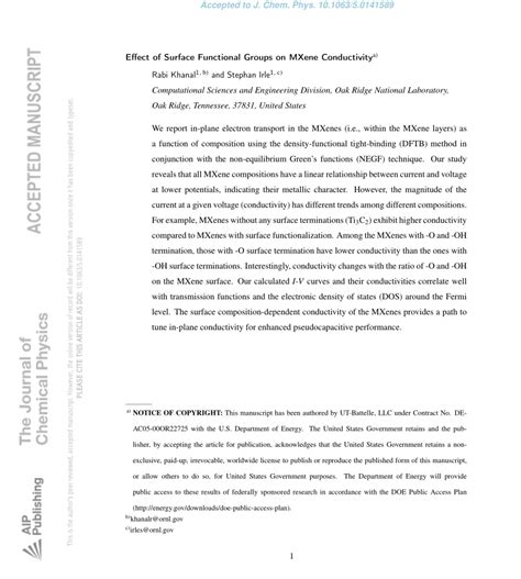 Pdf Effect Of Surface Functional Groups On Mxene Conductivity