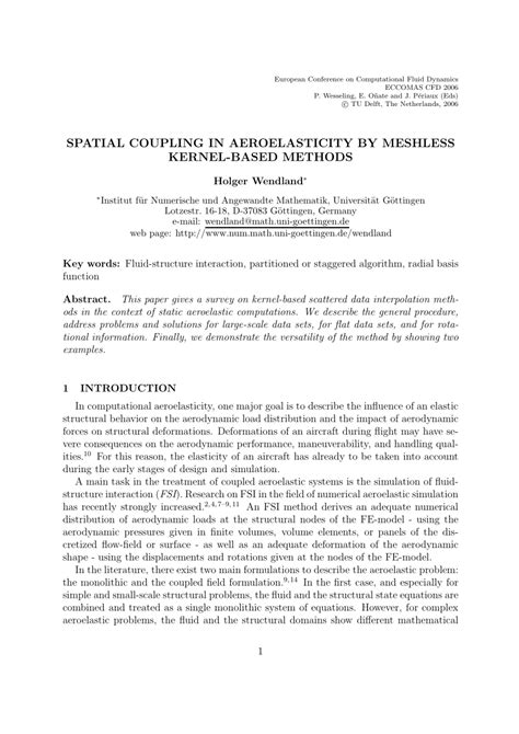 pdf spatial coupling in aeroelasticity by meshless kernel based methods