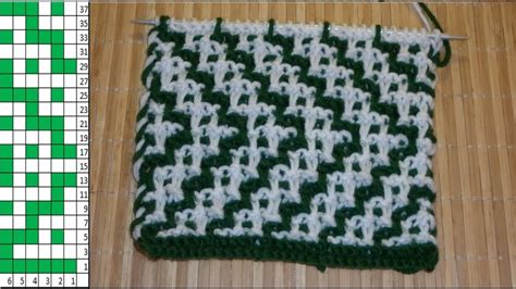Двухцветный узор спицами Зигзаг Ленивый жаккард Youtube