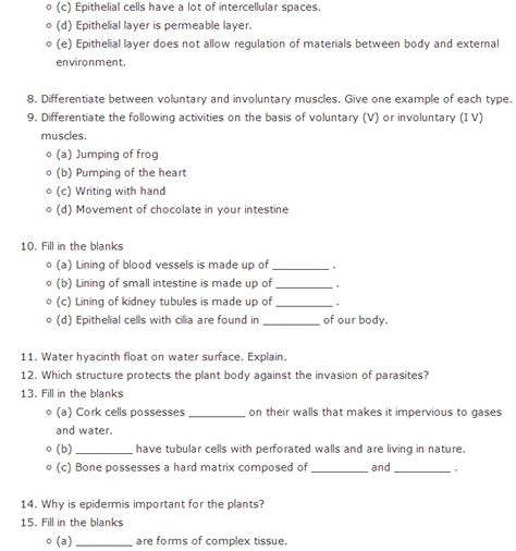 Important Questions For Class 9 Science Chapter 6 Tissues