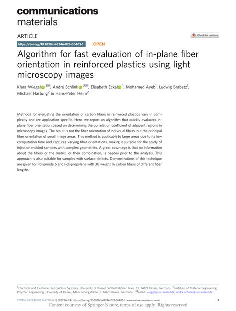 pdf algorithm for fast evaluation of in plane fiber orientation in