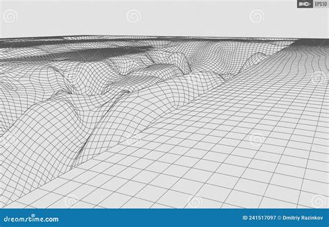 Wireframe Landscape On White Background Abstract Geometric Vector Technology Background 3d
