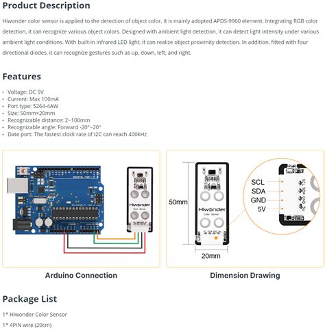 Hiwonder Color Sensor Robot Sensor Compatible With Arduino Oz Robotics