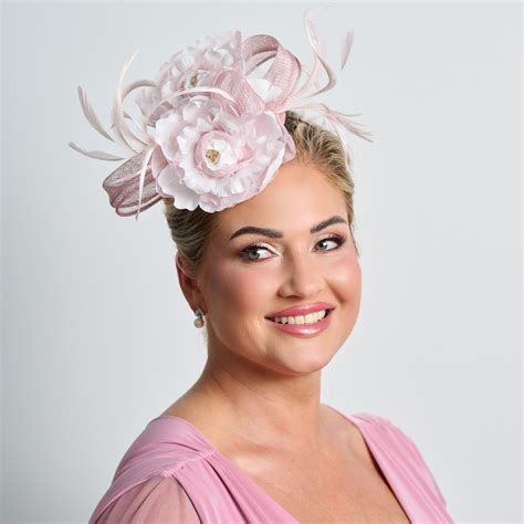 Dusky Pink Floral Feather Wedding Fascinator