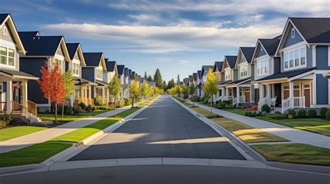 Premium Photo Suburb Neighborhood With Rows Of Identical Houses Without Cars Or People Ai