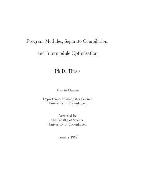 Pdf Program Modules Separate Compilation And Intermodule Optimisation