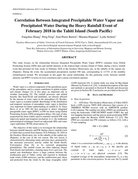 Pdf Correlation Between Integrated Precipitable Water Vapor And Precipitated Water During The