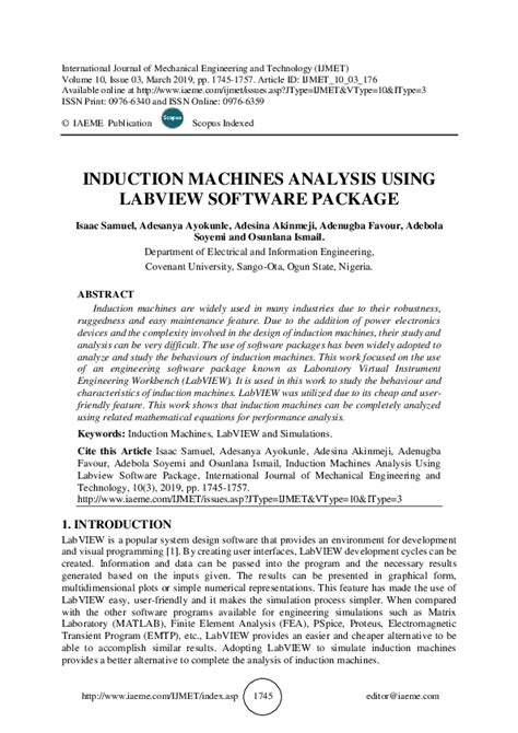 Pdf Induction Machines Analysis Using Labview Software Package