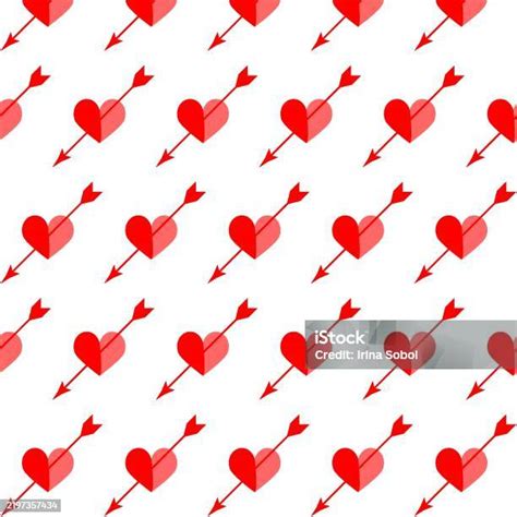 섬유 포장지 패션 일러스트 레이 션에 대 한 흰색 배경에 빨간 마음과 화살표와 완벽 한 벡터 패턴 2월에 대한 스톡 벡터 아트 및 기타 이미지 Istock
