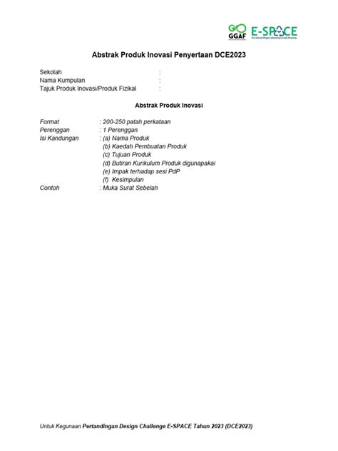 E Space Template Abstrak Produk Inovasi Penyertaan Dce2023 Pdf