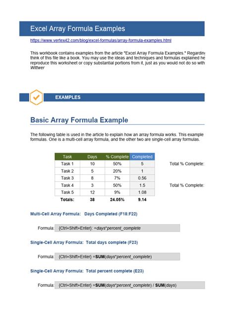 Array Formulas Pdf Matrix Mathematics Mathematical Concepts