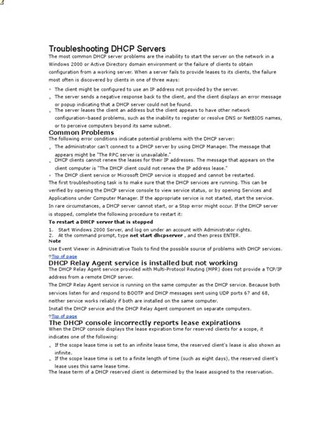 Troubleshooting Dhcp Servers Pdf Ip Address System Software