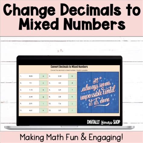 Change Decimals To Mixed Numbers In Simplest Form Digital Self Checking Activity Made By Teachers