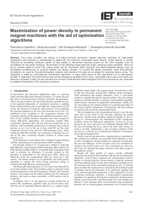 Pdf Maximisation Of Power Density In Permanent Magnet Machines With