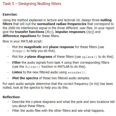 Task 5 Designing Nulling Filters Exercise Using