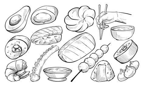 Japanese Culinary Handdrawn Collection 56083392 Vector Art At Vecteezy