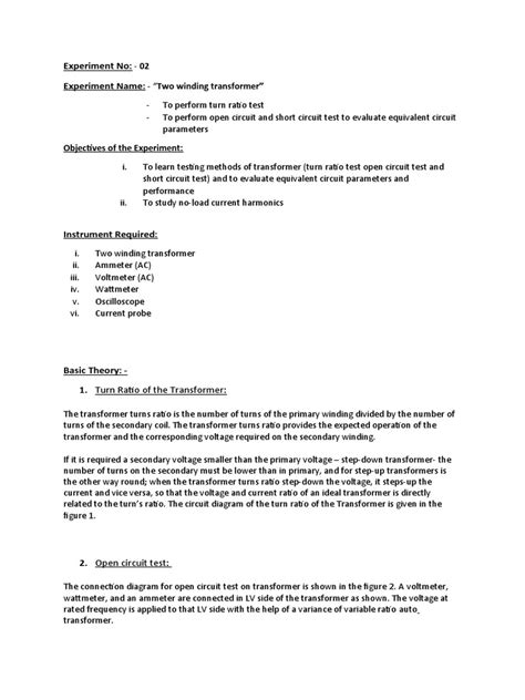 experiment no 2 pdf transformer electric power