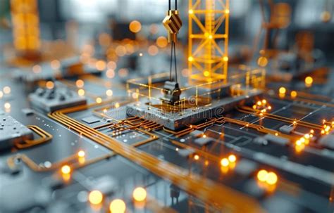 Futuristic Circuit Board With Glowing Connections And Robotic Arms In A Hightech Environment