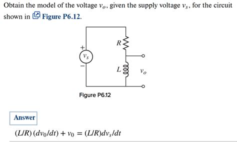 Solved Use Kirchoff S Law Obtain The Model Of The Voltage Vo Given