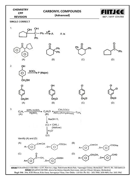 Sr Chemistry Revision Carbonyl Compounds Advanced Cpp 1 Pdf Aldehyde Ketone