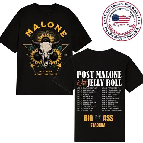 Big Ass Stadium Malone Post Malone Jelly Roll Tour 2025 Concert T Shirt