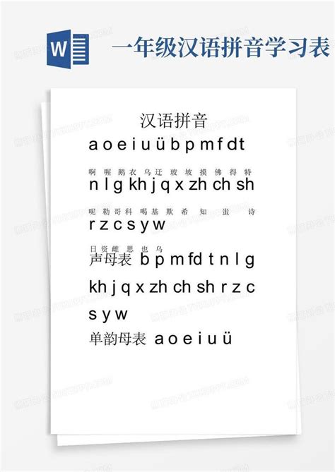 一年级汉语拼音学习表word模板下载 编号qgxybyjg 熊猫办公