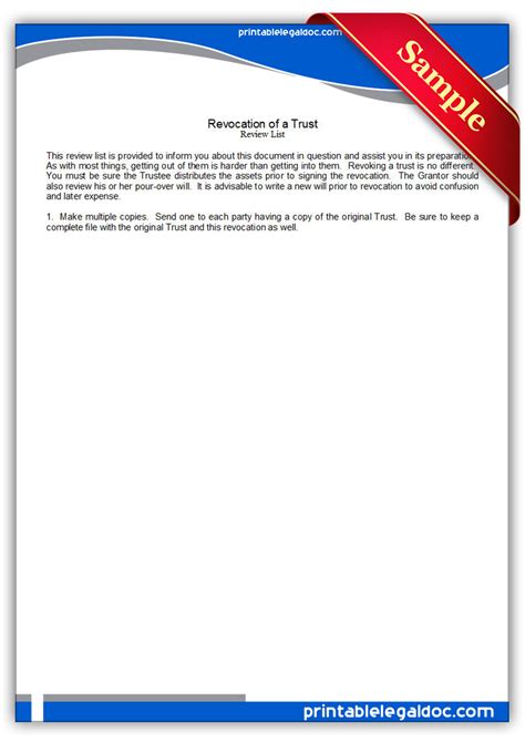 Free Printable Revocation Of A Trust Form GENERIC