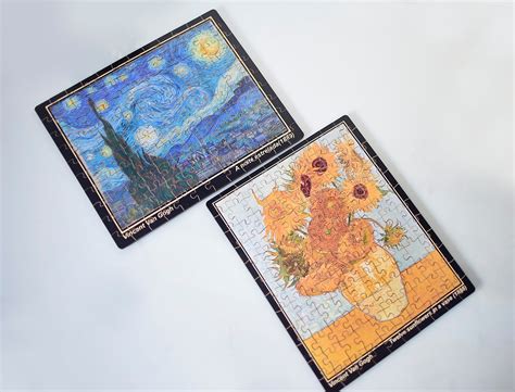 Combo 03 Quebra Cabeças Van Gogh Com 48 Peças Em Madeira 20x25cm