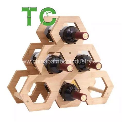 Bamboo Countertop Wine Rack Hexagon Geometry Shape Wine Bottle Display