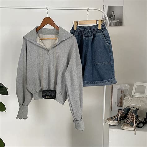 빅카라 반집업 코튼 긴팔 숏 맨투맨 오버핏 세일러 하이넥 무지 쭈리 기본 가을 데일리룩 에이블리