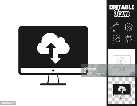 데스크톱 컴퓨터로 클라우드 다운로드 및 업로드 디자인 아이콘입니다 쉽게 편집 가능 개념에 대한 스톡 벡터 아트 및 기타 이미지 개념 검은색 공란 Istock