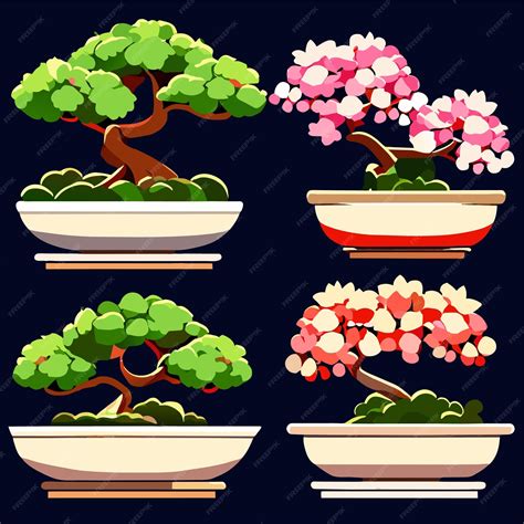 Premium Vector Bonsai Japaneses Trees Grown In Containers Vector