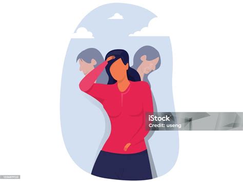 허위 증후군 행복하거나 슬픈 표정으로 마스크 양극성 장애 가짜 얼굴과 감정 심리학 거짓 행동 또는 속임수vector 일러스트레이터 Theatrical Performance에