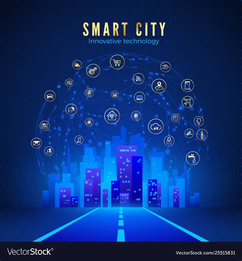 Smart City Or Iot Concept Road Leading Royalty Free Vector