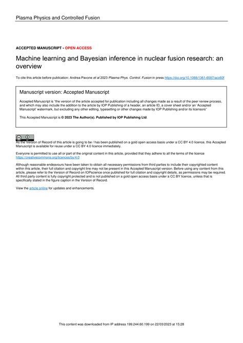 Pdf Machine Learning And Bayesian Inference In Nuclear Fusion Research An Overview