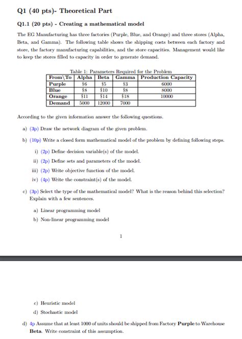 Q1 40 Pts Theoretical Part Q11 20 Pts