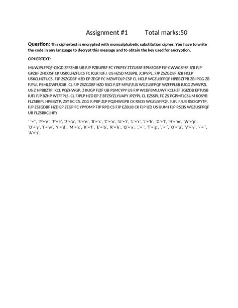 Assignment Decrypting A Monoalphabetic Substitution Cipher Lecture