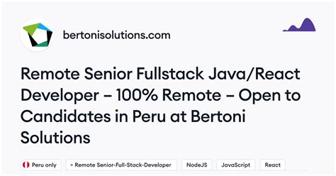 Bertoni Solutions Hiring Senior Fullstack Javareact Developer 100 Remote Open To