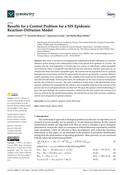 Pdf Results For A Control Problem For A Sis Epidemic Reaction Diffusion Model