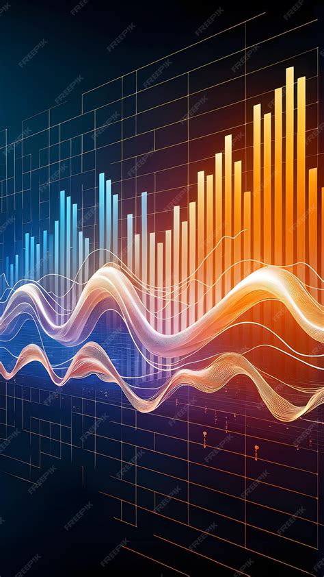 Dynamic Data Visualization Vibrant Graphs And Waveforms On Grid Like Digital Interface Premium