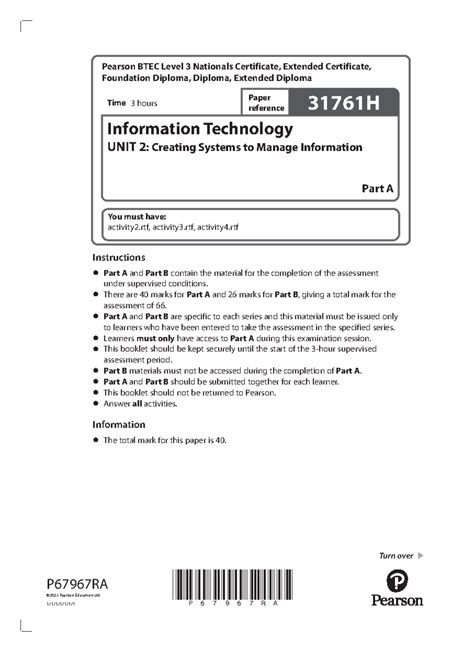 Btec 31761 H It Unit 2 Part A Assessment Guidelines And Instructions