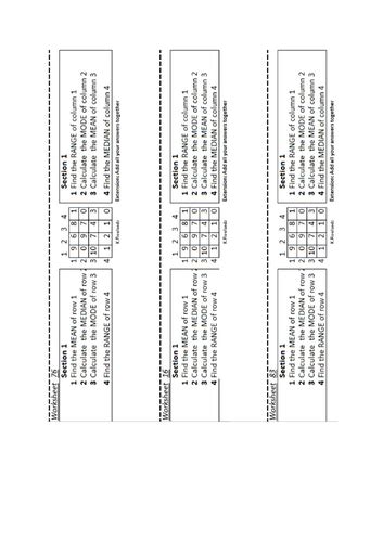 Ks3 Mean Median Range And Mode From A Grid 8 Questions 3 Sets Of